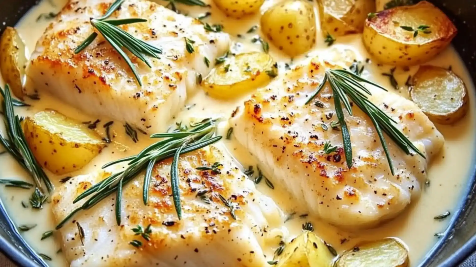 Cod & Potatoes in Rosemary Cream Sauce : Comforting & Elegant